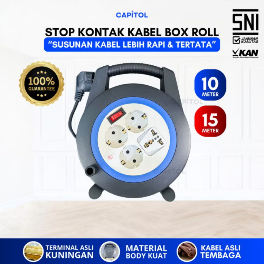 Kabel Roll + Switch 10 Meter 4 Lubang Terminal Asli Kuningan - Tembaga
