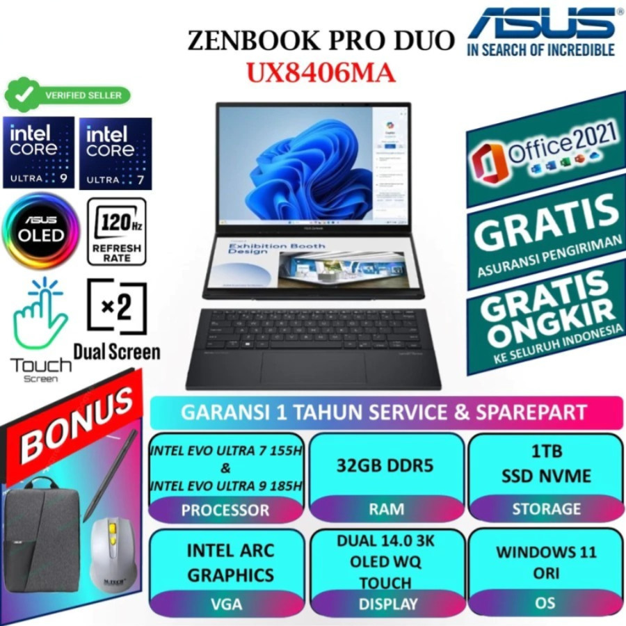 ASUS Zenbook Pro Duo OLED UX8406MA EVO ULTRA 7 155H 32GB 1TB SSD 3K ...