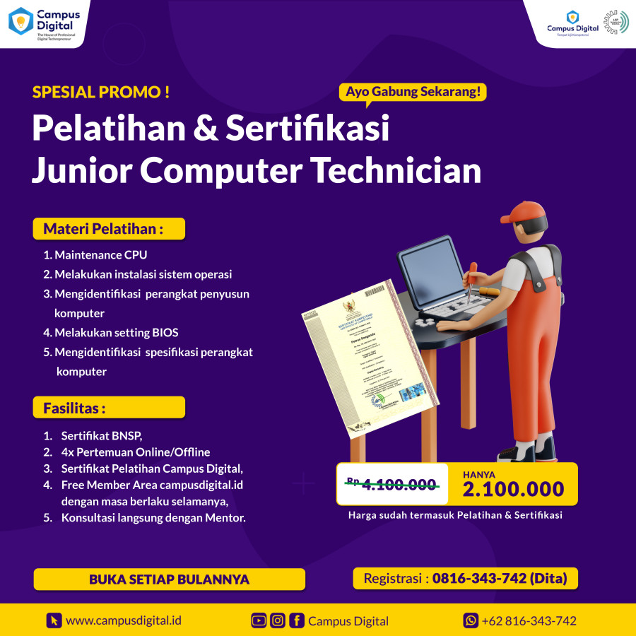 Pelatihan dan Sertifikasi BNSP - Junior Computer Technician