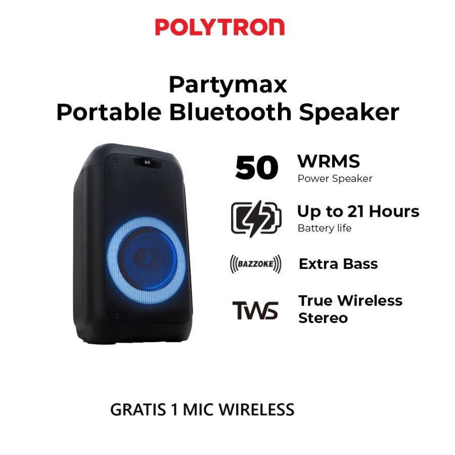 Polytron Party Speaker Bluetooth Karaoke Portable Wireless PPS 8L12 ...