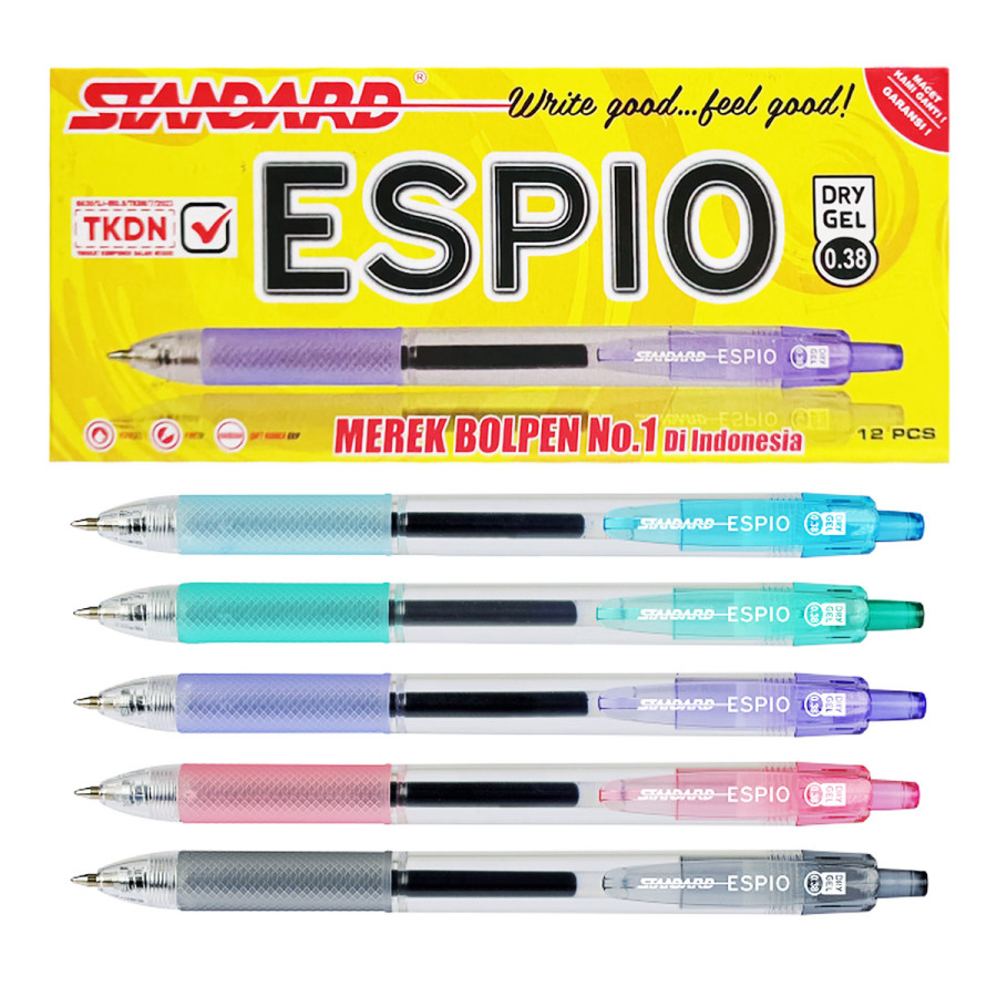 Ballpoint Gel Cetek Standard ESPIO DRY GEL 0.38mm Hitam 12 Pcs
