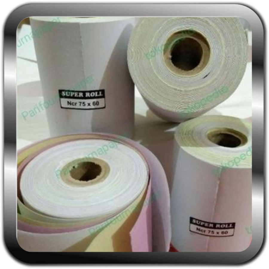 Kertas NCR Paperline 3ply 75x60mm(3 rangkap) Paket 10 Roll