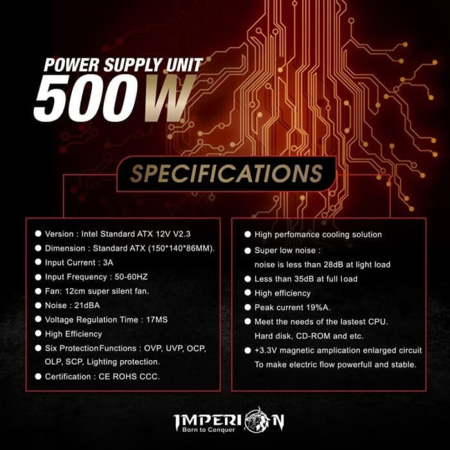 Power Supply PSU Imperion ATX 500Watt