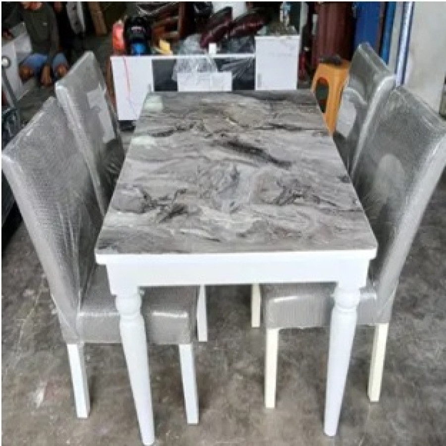 MEJA KURSI SET MODEL MARMER HPL + 4 KURSI