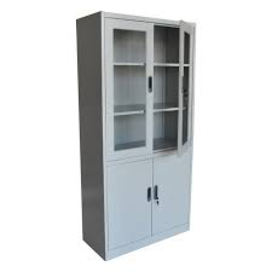 RIONE Lemari 5 rak pintu ayun kaca atas