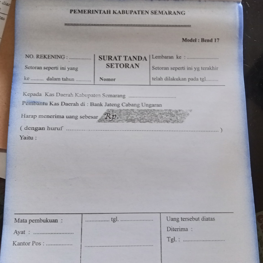 Bend 17 Surat Tanda Setoran Dinas